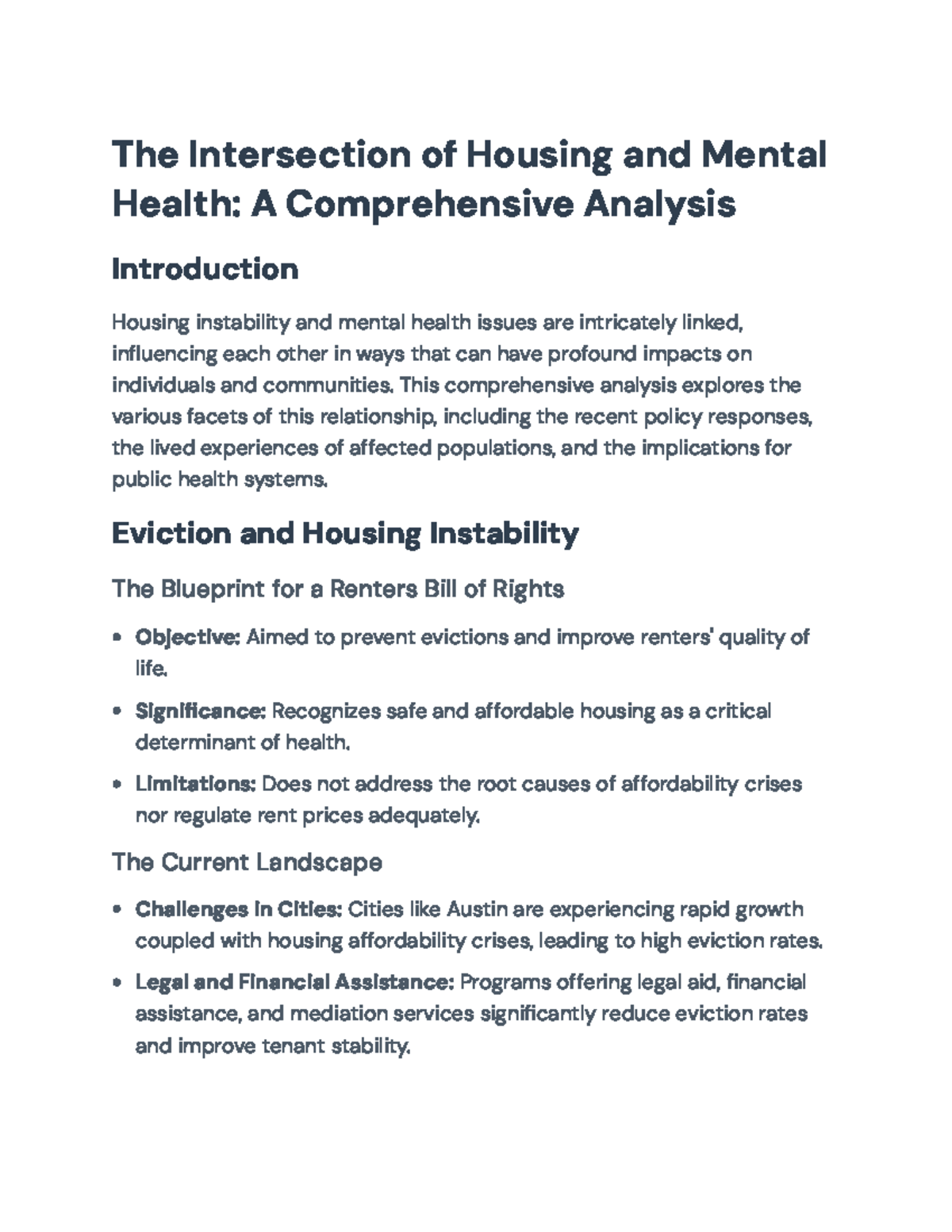 The Intersection of Housing Instability and Mental Health: An Analysis ...