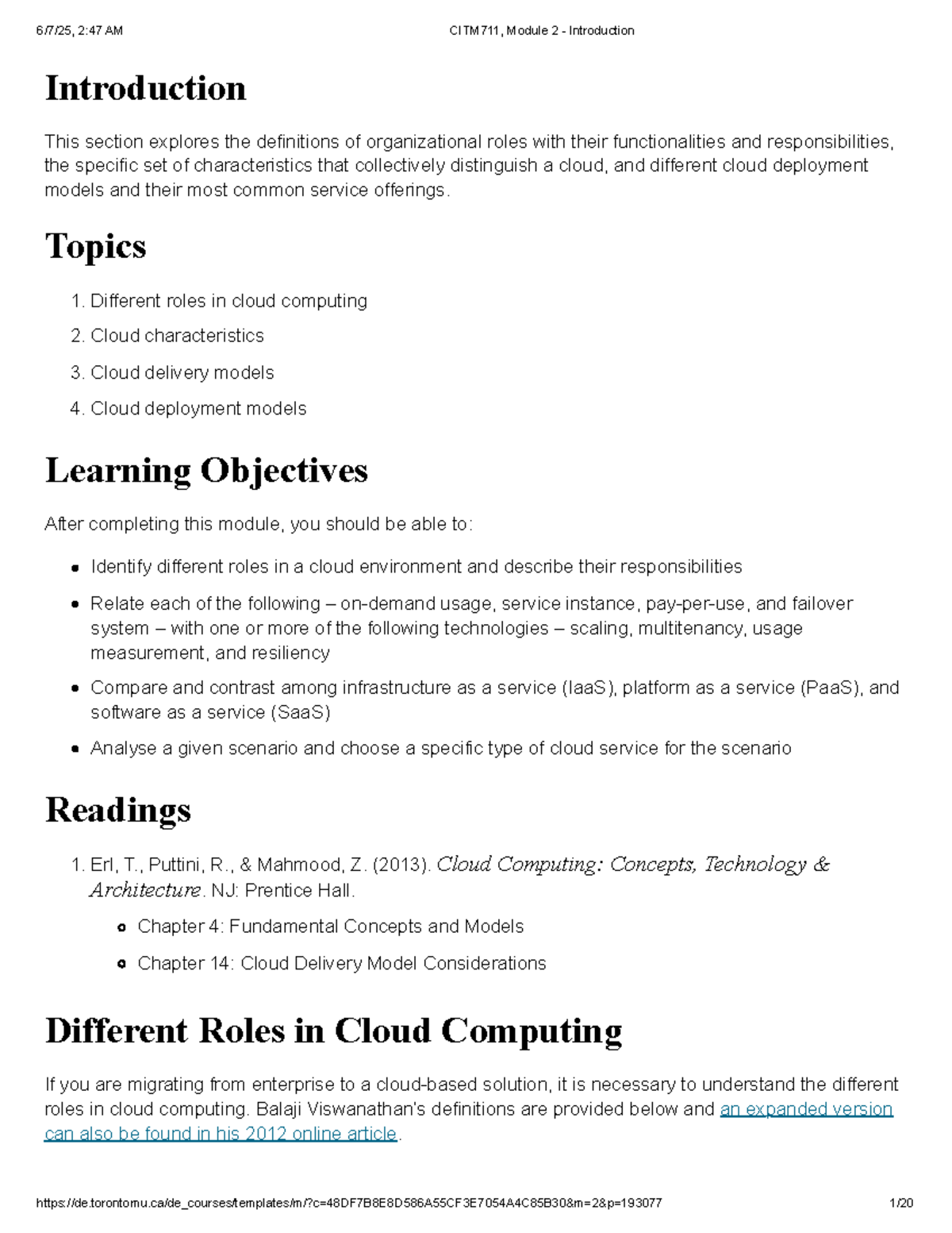 CITM711 Module 2: Introduction to Cloud Roles and Deployment Models ...