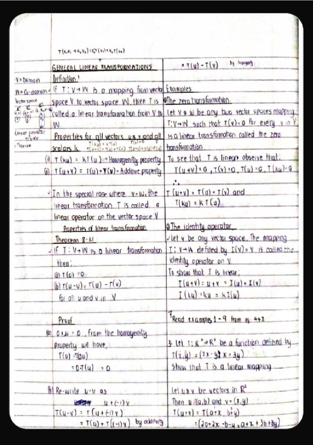 Linear Algebra 2: General Linear Transformations and Properties - Studocu