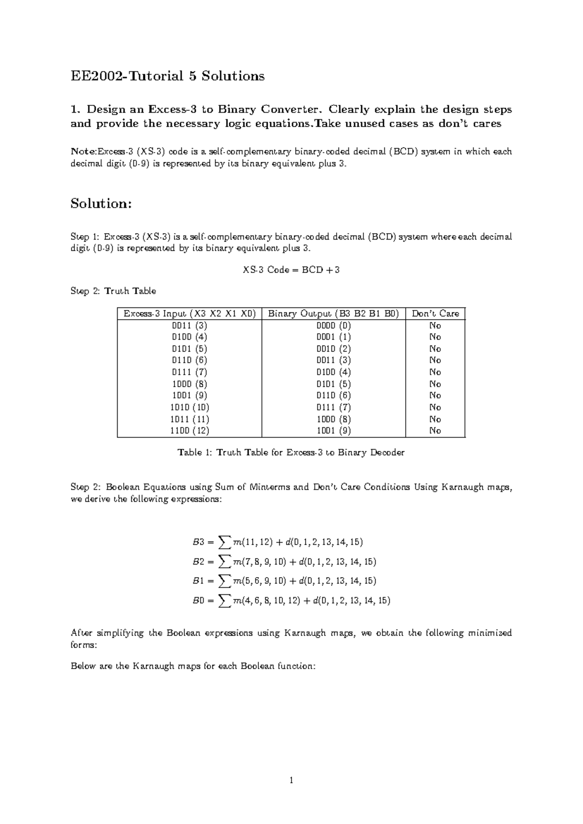 Designing a BCD to Binary Converter: Solutions & Logic Equations - Studocu