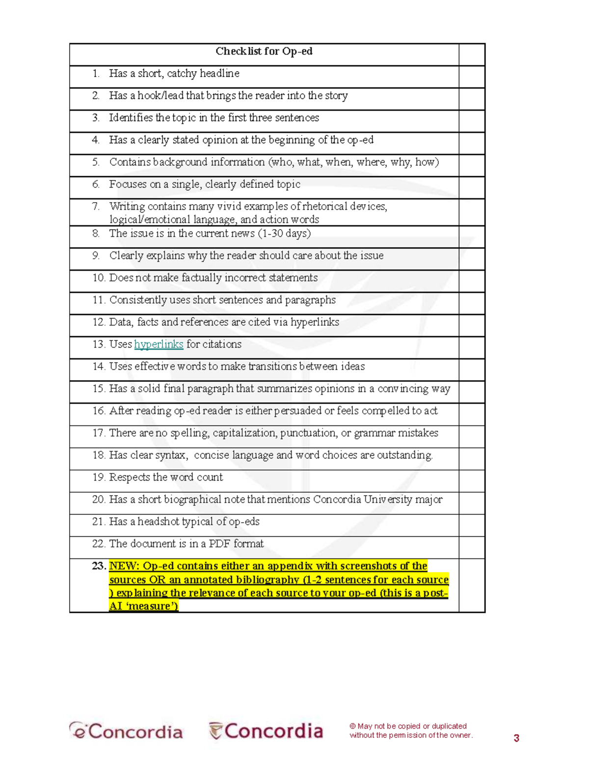 Midterm Op-Ed Checklist: Key Elements for Persuasive Writing - Studocu