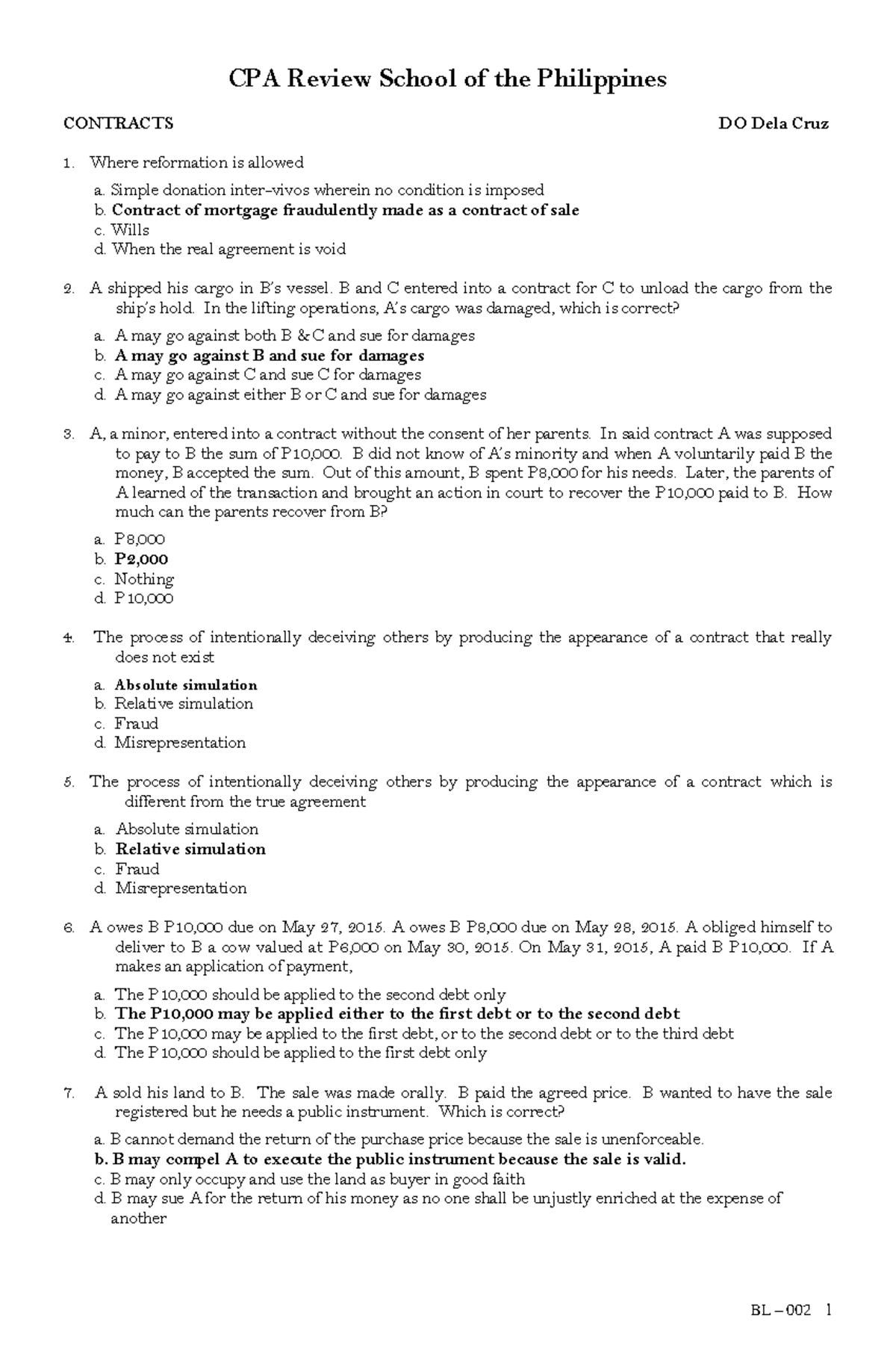 Contracts Solutions: Key Concepts and Practice Questions for CPA Review - Studocu