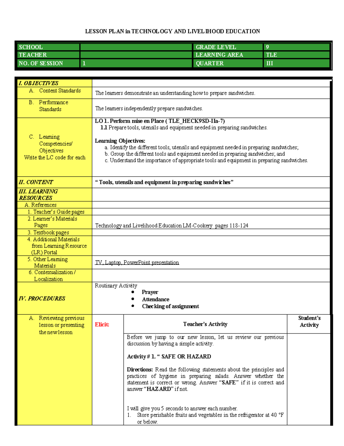 DAY 3 DLP - Daily Lesson Plan - LESSON PLAN in TECHNOLOGY AND ...