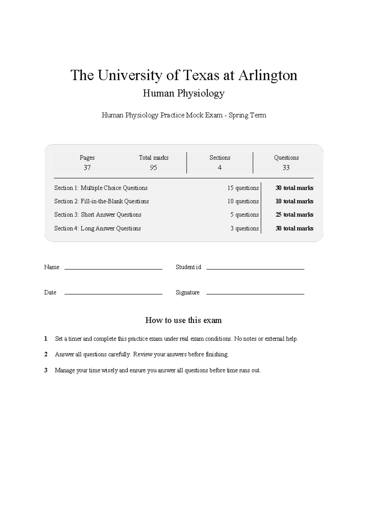 BIOL 3345 Human Physiology Practice Mock Exam Spring 2026 - Studocu