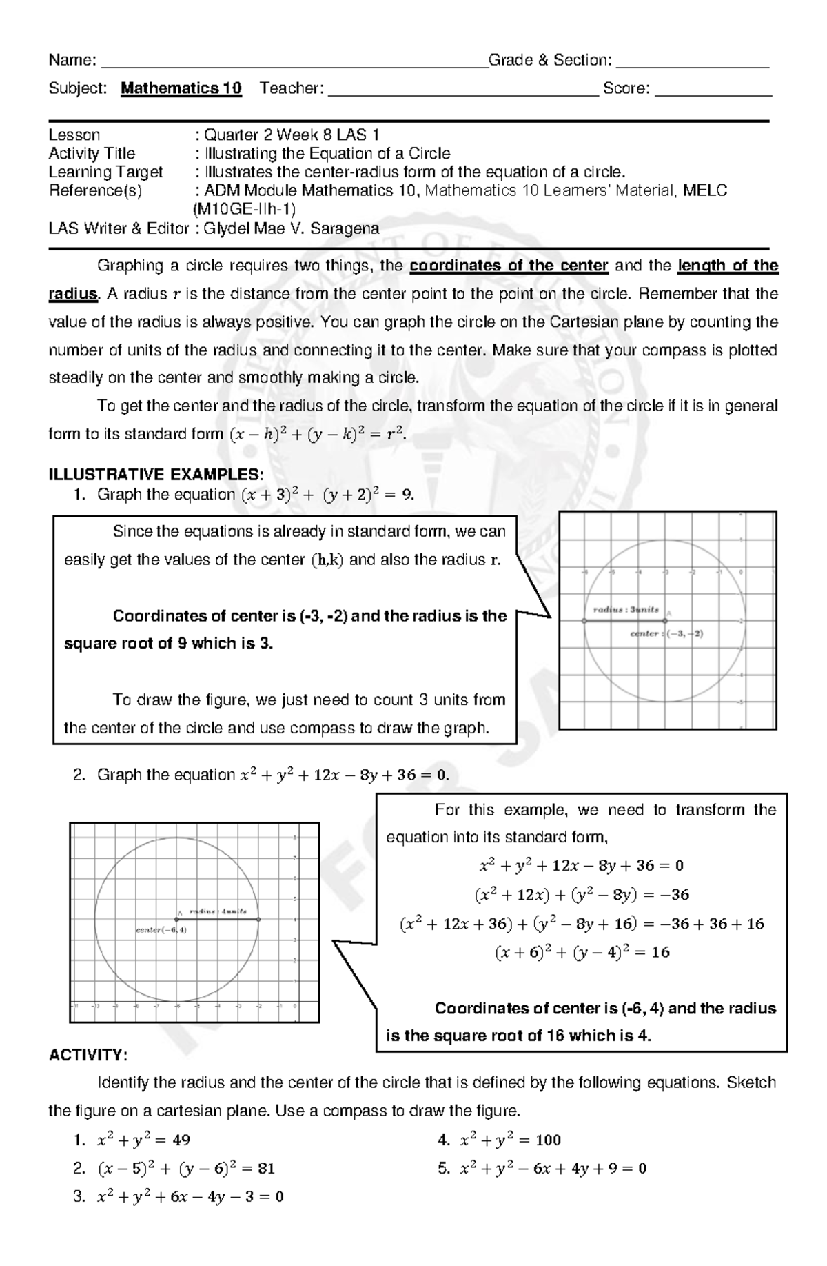 Math10 Q2 Week8 LAS1 2023 - Name ...