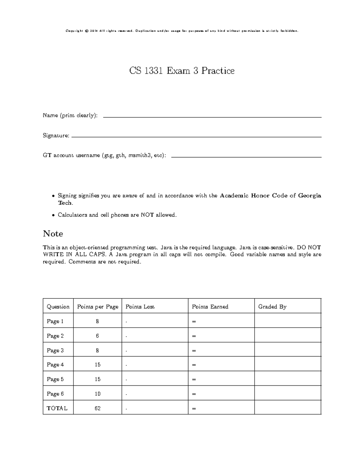 CS 1331 Practice Exam 3: Object-Oriented Programming Concepts - Studocu