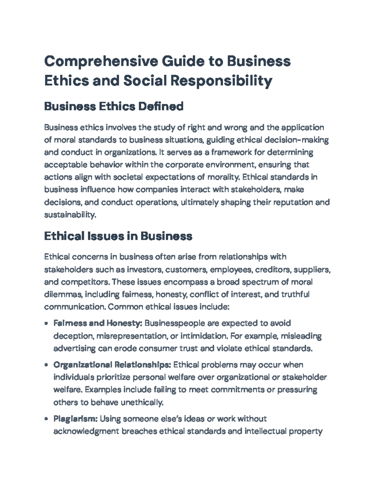 Comprehensive Overview of Business Ethics & Social Responsibility - Studocu