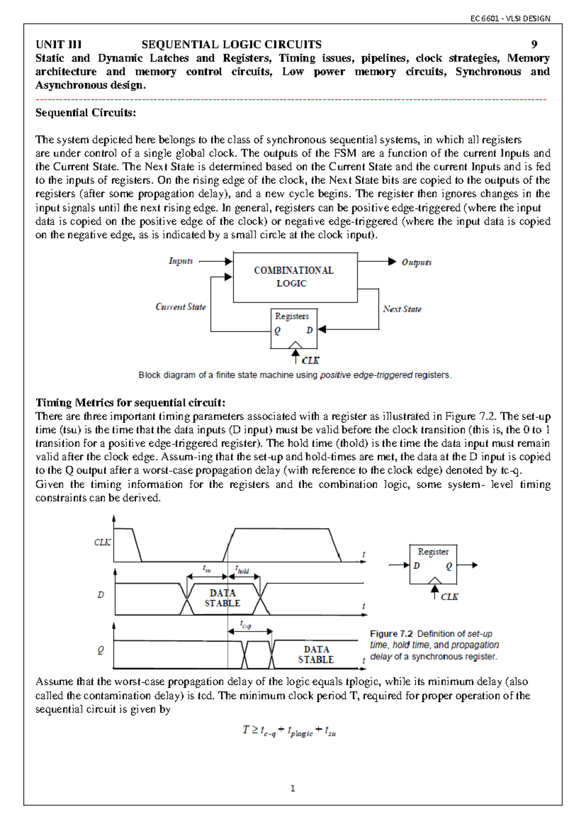 Vlsi Unit3 Notes Unit Iii Sequential Logic Circuits 9 Static And Dynamic Latches And Registers