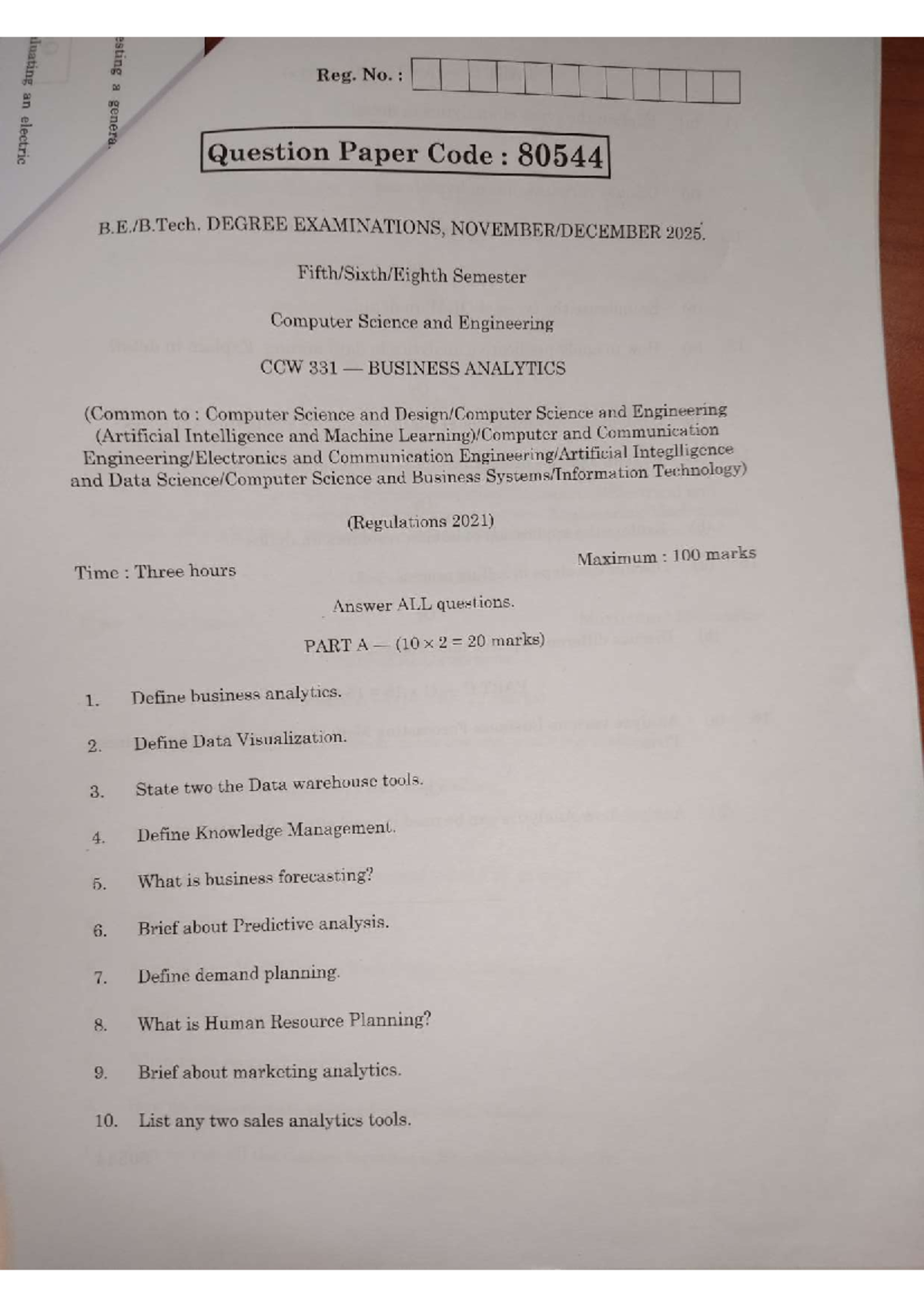 CCW 331 Business Analytics Question Paper - Degree Exams 2025 - Studocu