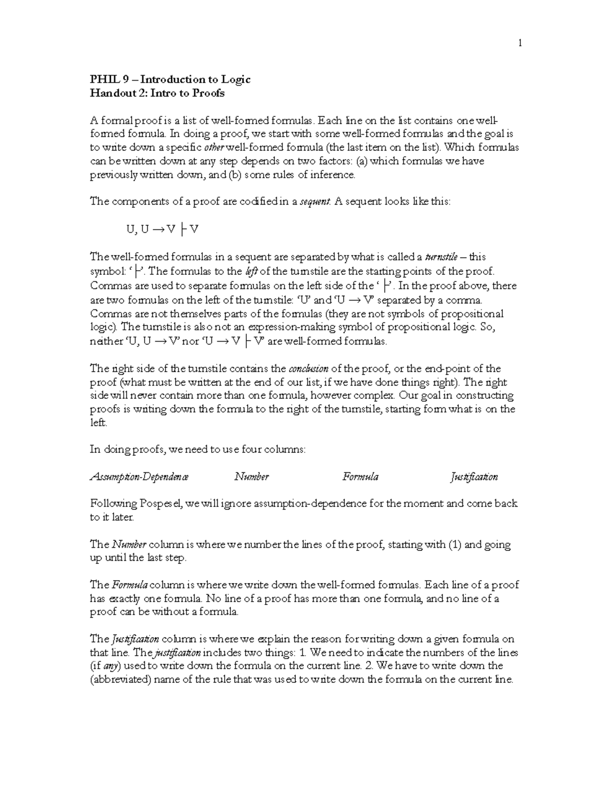 PHIL 9 - Intro to Logic: Handout 2 - Formal Proofs Explained - Studocu