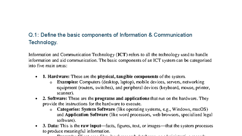 ICT Major Questions: Components, Roles, and Challenges in Modern ...