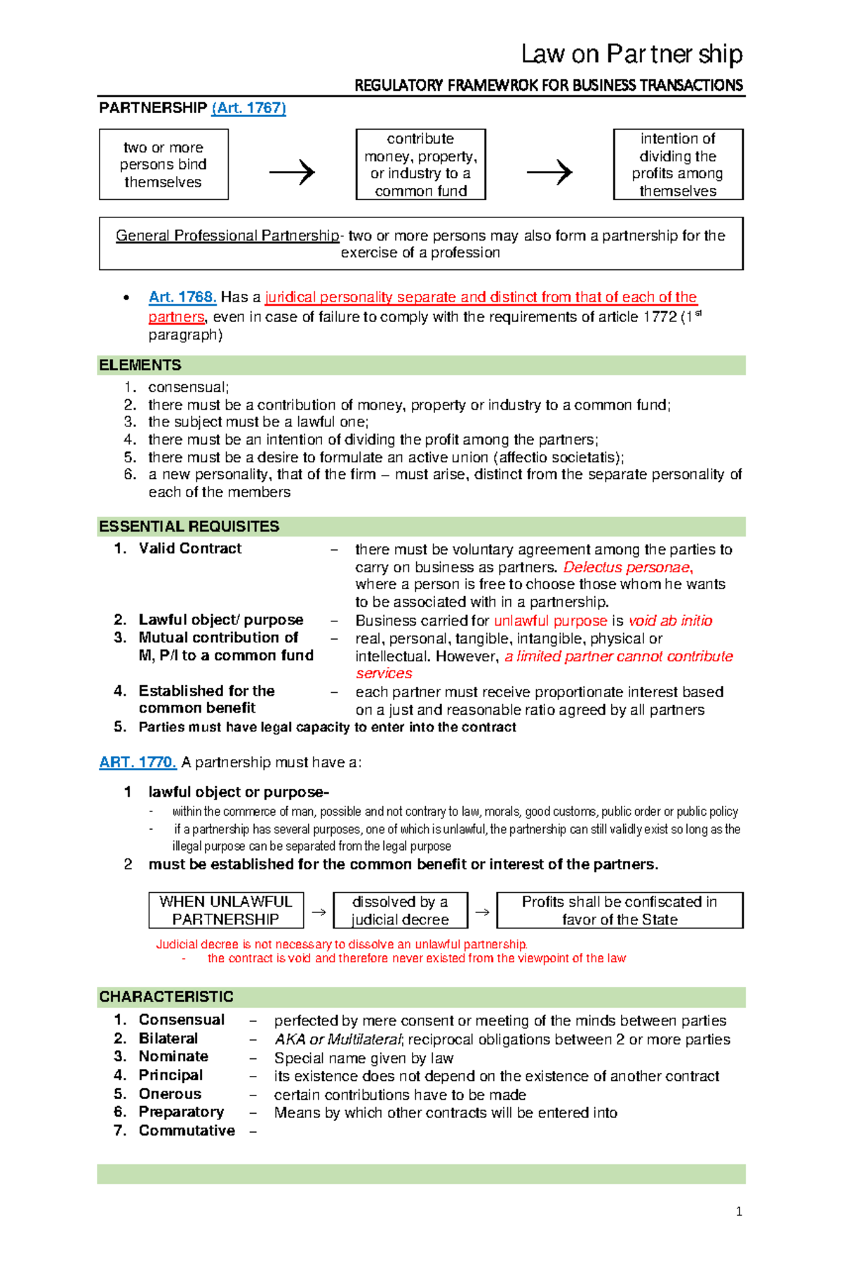 (RFBT) Partnership Law - Comprehensive Notes on Business Organizations ...