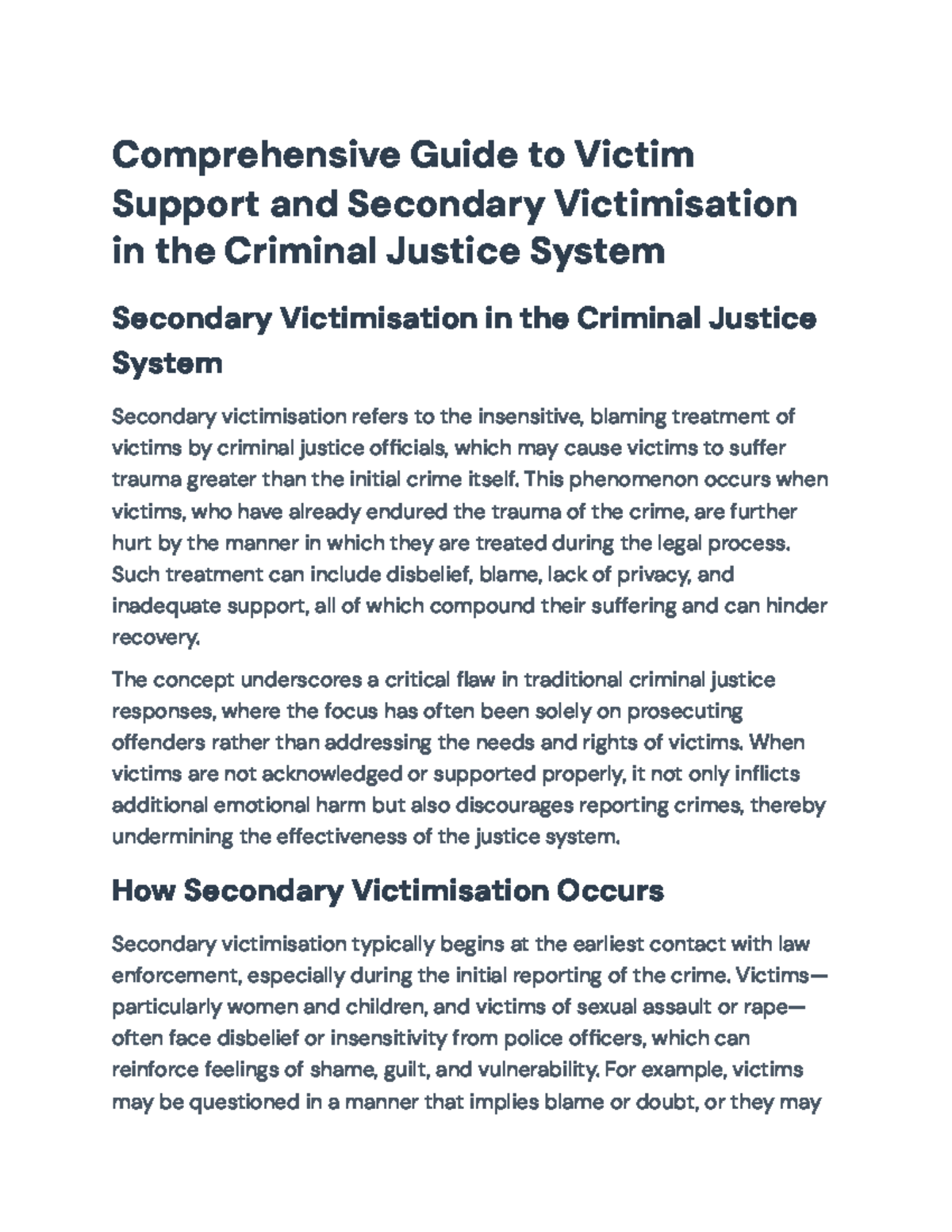 Comprehensive Guide on Victim Support & Secondary Victimization (Course ...
