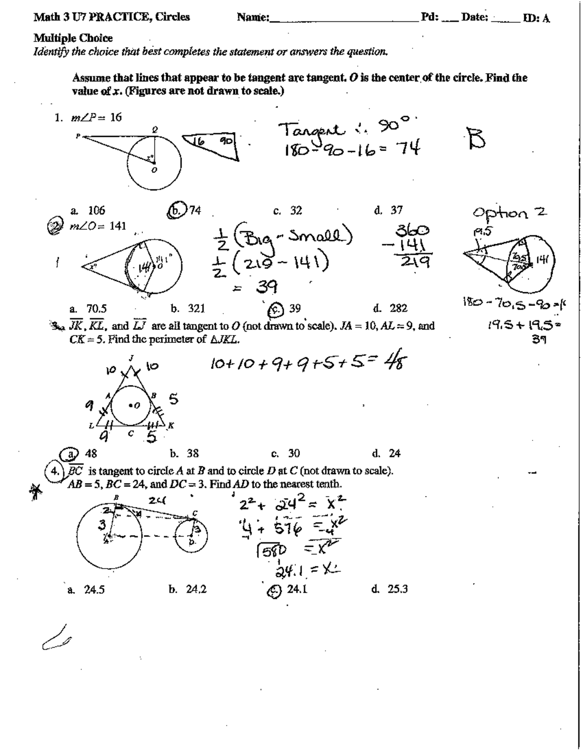 Math 3 U7 Practice Test: Unit 5 Circle Problems & Solutions - Studocu