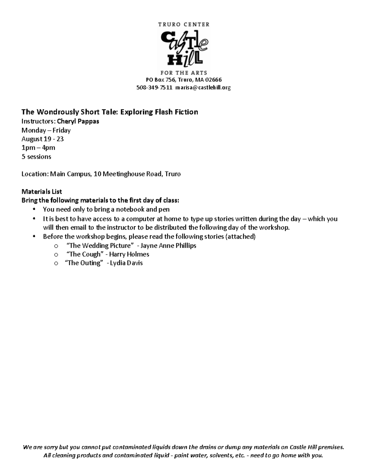 Short Story 2 - Flash Fiction Workshop Overview and Materials List ...