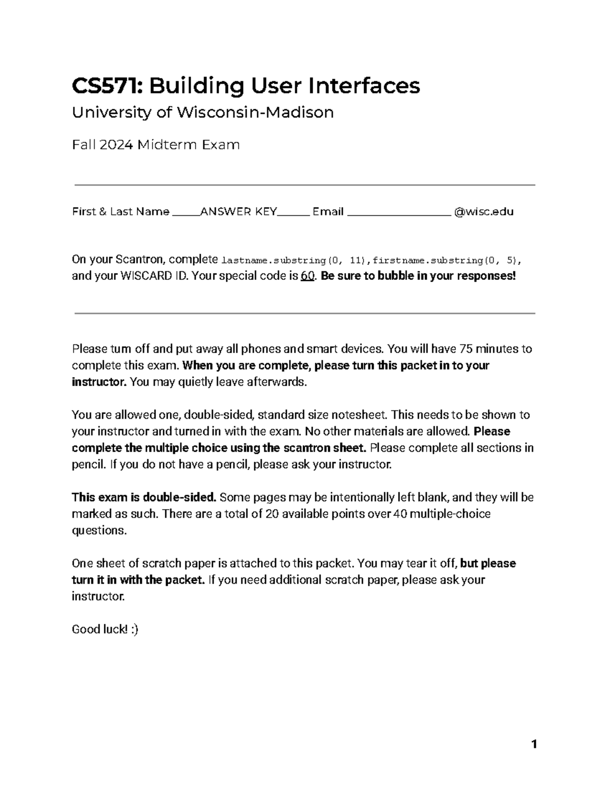 CS571: Fall 2024 Midterm Exam Solutions and Guidelines - Studocu