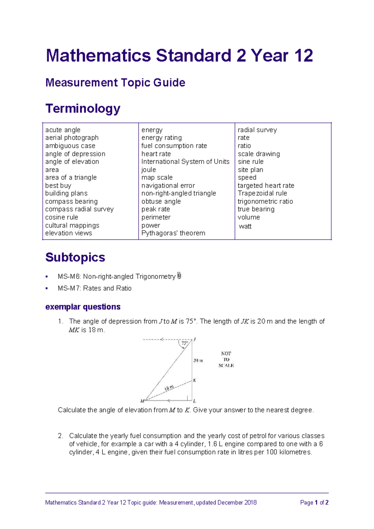 Mathematics Standard 2 Year 12 Measurement Topic Guide & Key Terms ...