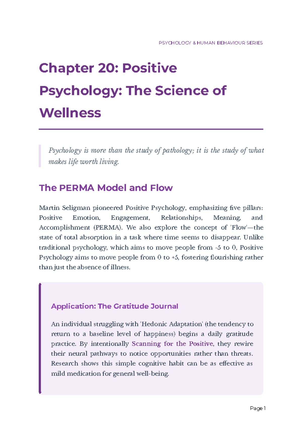 PSY 101: Chapter 20 - Positive Psychology and the PERMA Model - Studocu