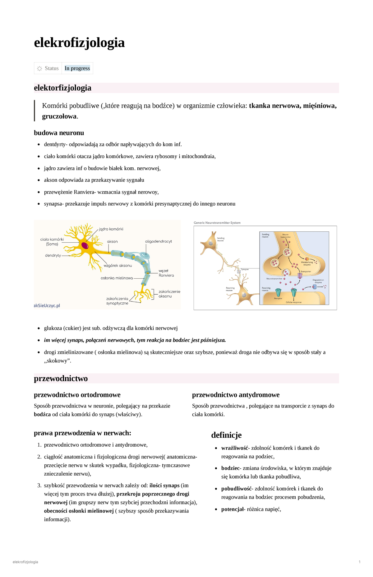 Elektrofizjologia - Notatki z budowy neuronu i przewodnictwa (E112 ...