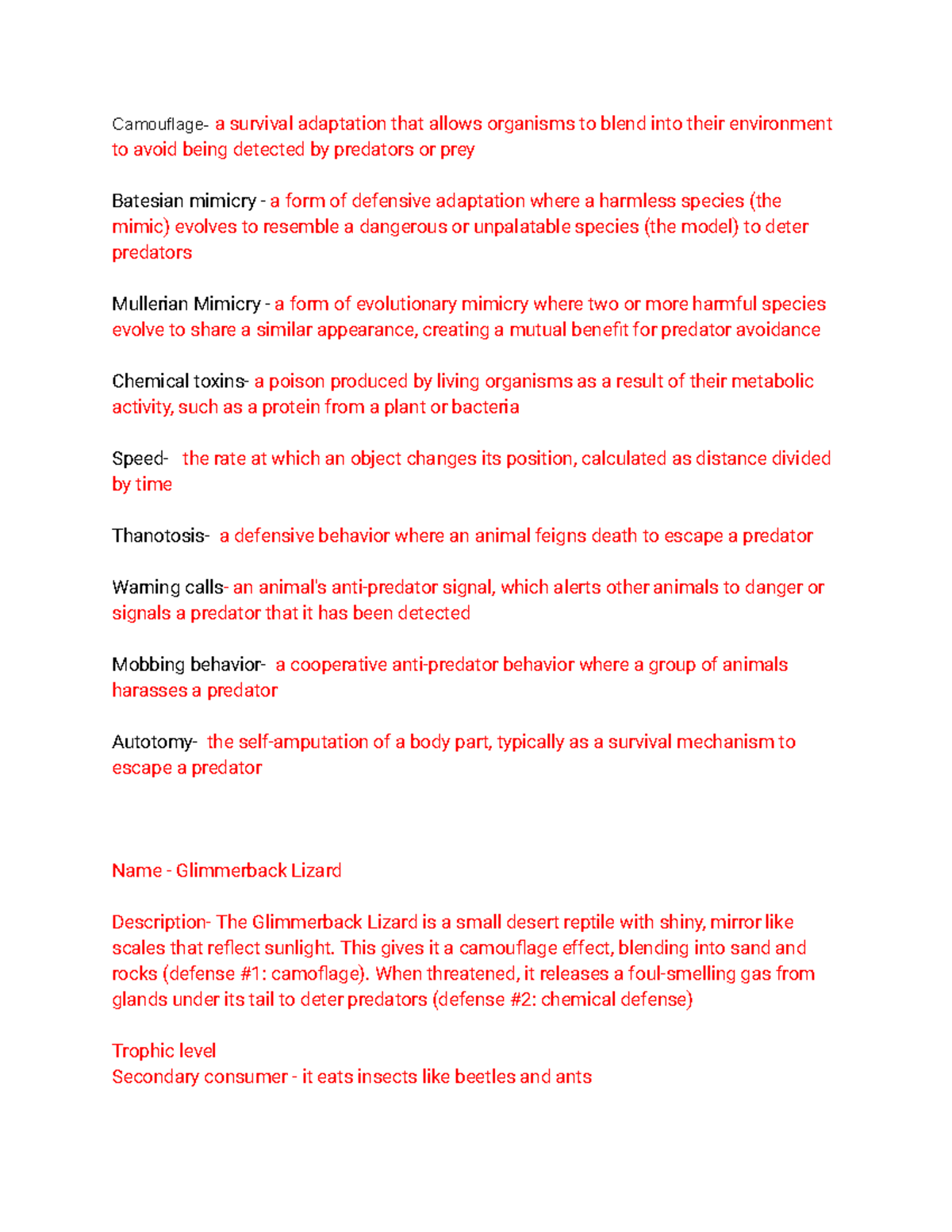 Activity - Prey Adaptations: Mimicry and Defense Mechanisms - Studocu