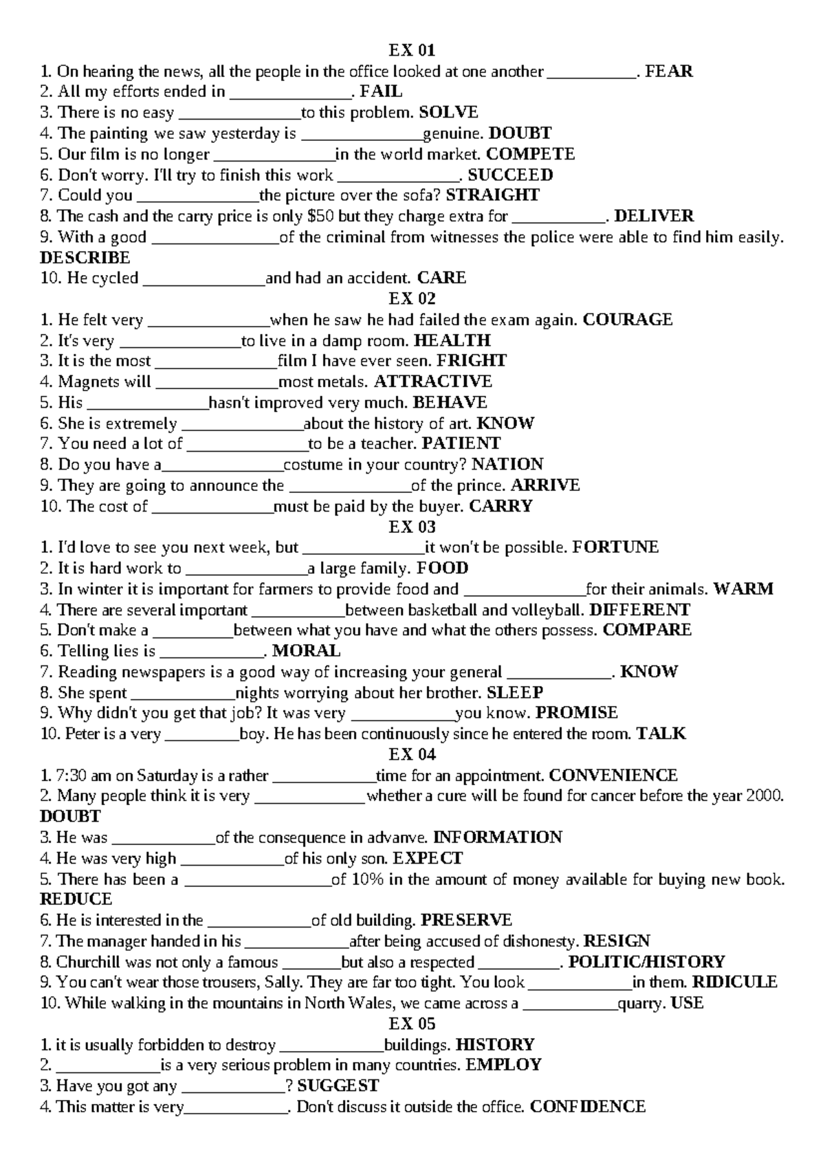 NÂNG CAO - Advanced 9-Word Form Exercises and Solutions - Studocu