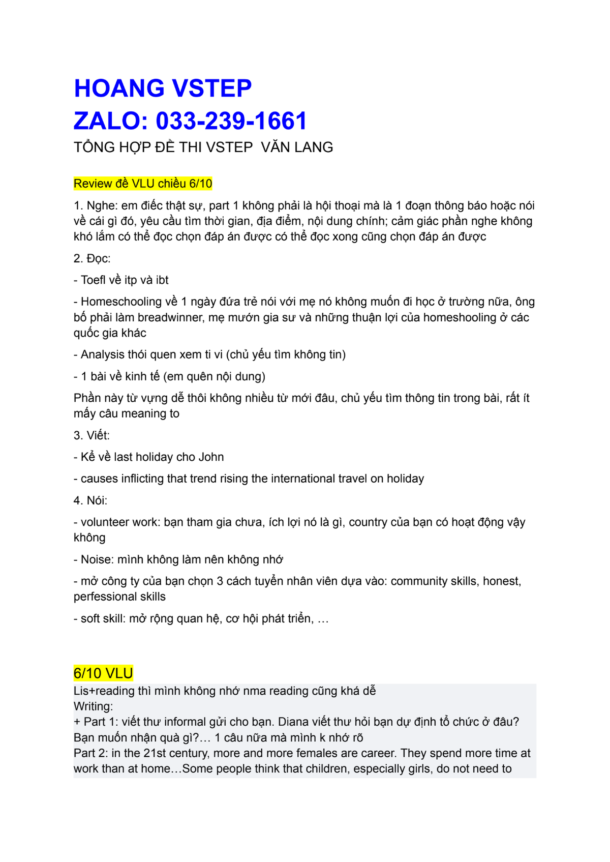 Tổng hợp Đề thi VSTEP Văn Lang - Ôn tập cho B2 Chìều - Studocu