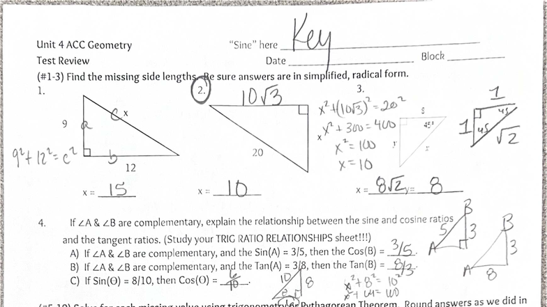 Unit 4 ACC Geometry Test Review & Answer Key - Studocu