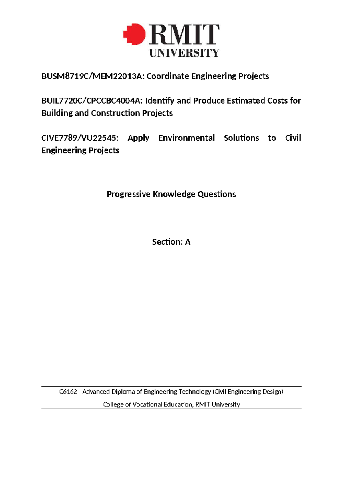 C6162 Advanced Diploma of Engineering Technology: Structural Design ...