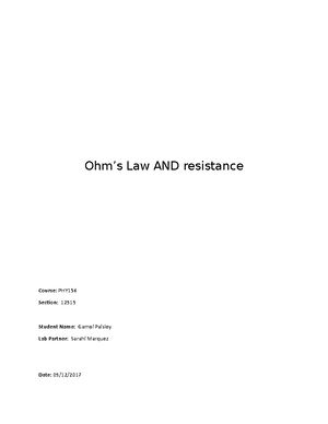 Ohm's law - Lab report - General Physics Lab 2100 Thursday (8:00 pm- 10 ...