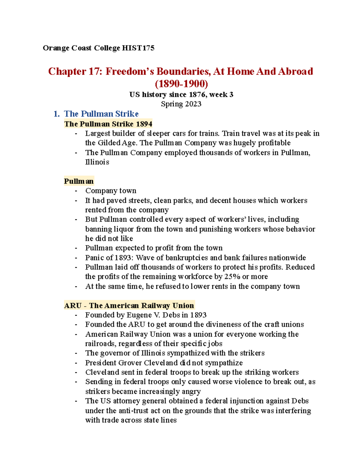 HIST 202 - Week 3 Notes: Chapter 17 Overview & Key Events (Spring 2023 ...