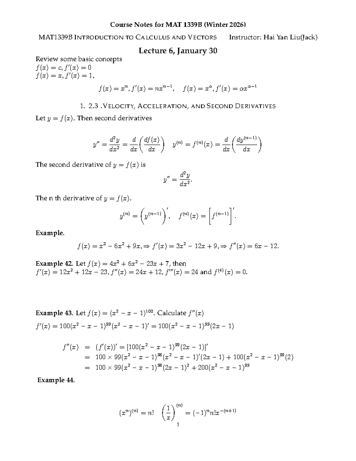 MAT1339B Lecture 6 Notes: Introduction to Calculus & Vectors - Studocu