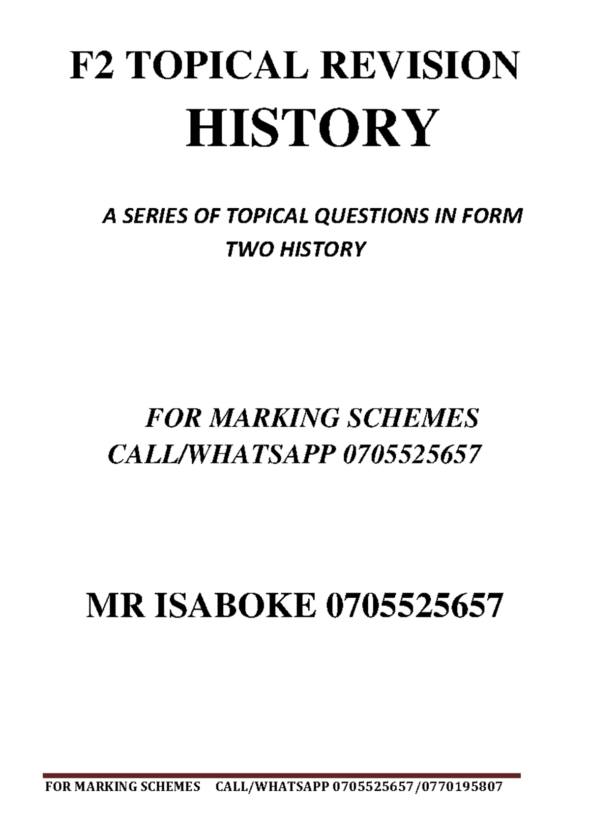 F2 History Topical Revision Questions and Marking Schemes - Studocu