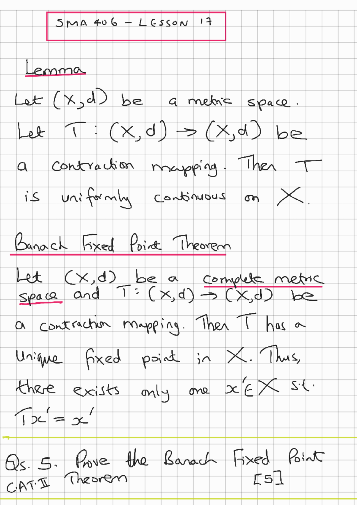 SMA 406 Lesson 17 - Banach Fixed Point Theorem Overview - Studocu