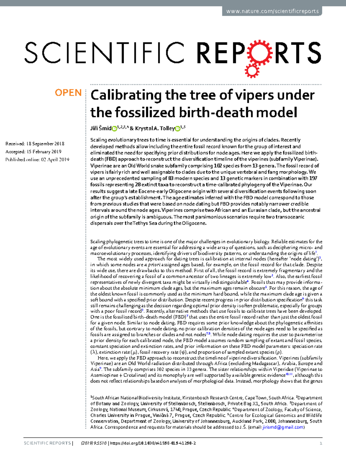 Calibrating the Viperinae Phylogeny Using Fossilized Birth-Death Model ...