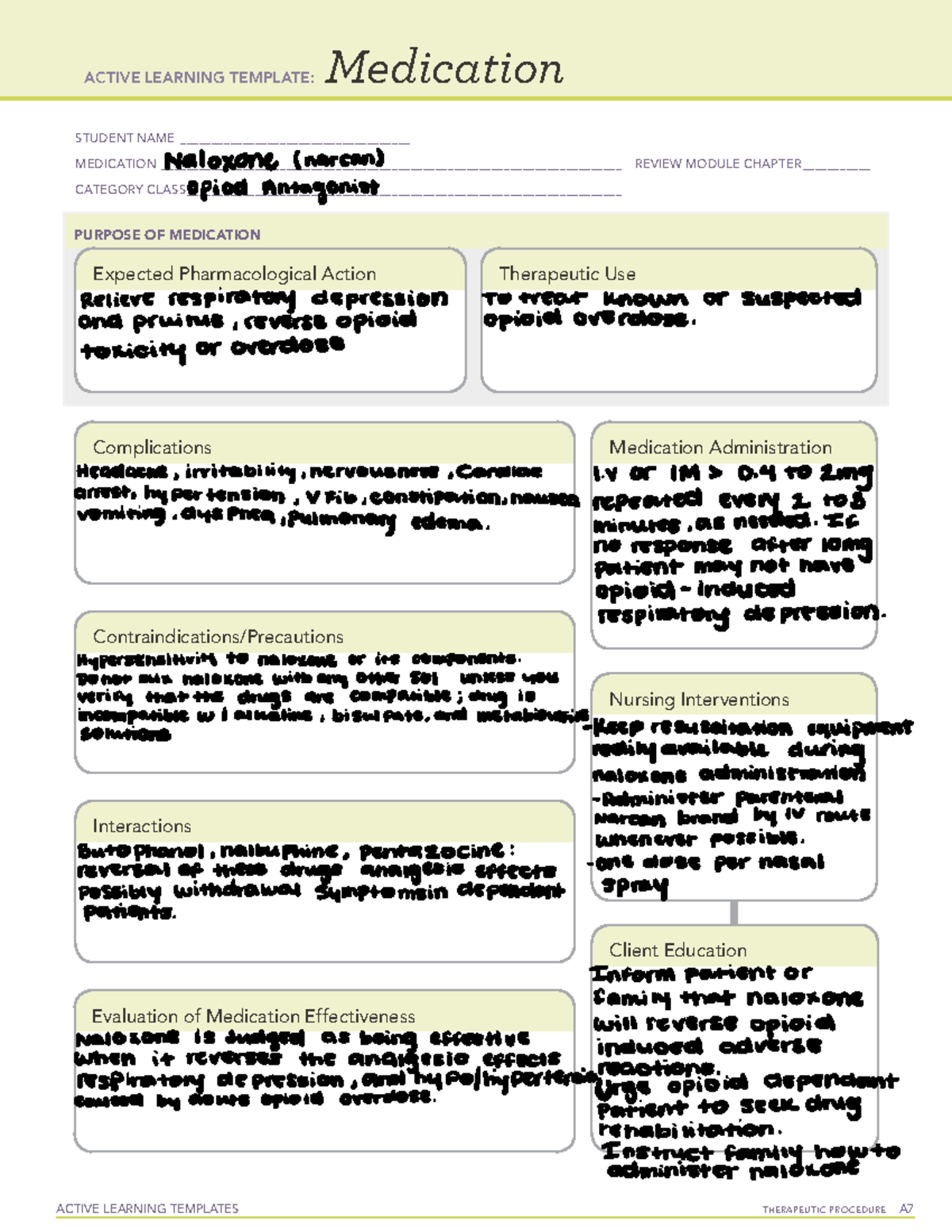 Naloxone (Narcan) - Active Learning Template for Medication Card - Studocu