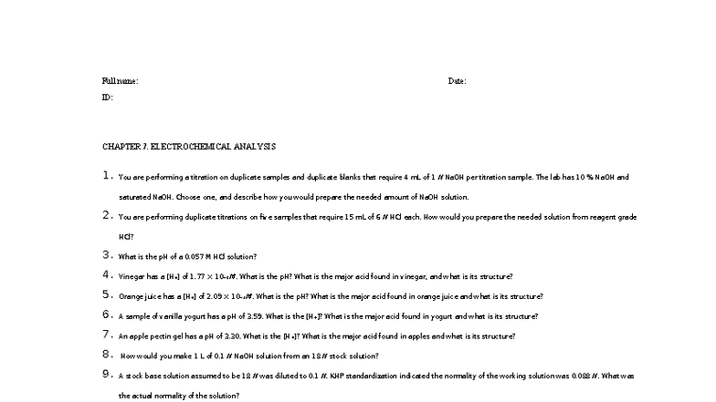 CHM 301: Chapter 7 - Electrochemical Analysis - Part 2 - Studocu