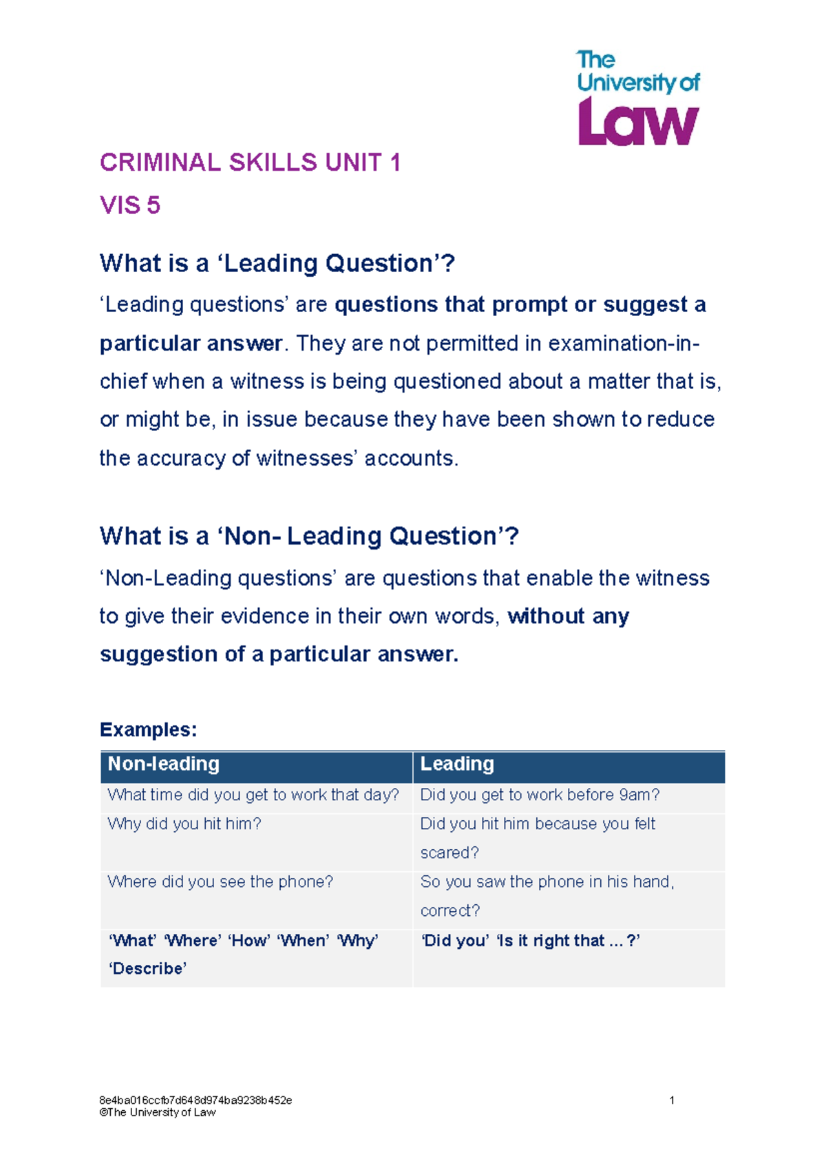 Leading vs Non-Leading Questions: Insights for CRIMINAL SKILLS UNIT 1 ...