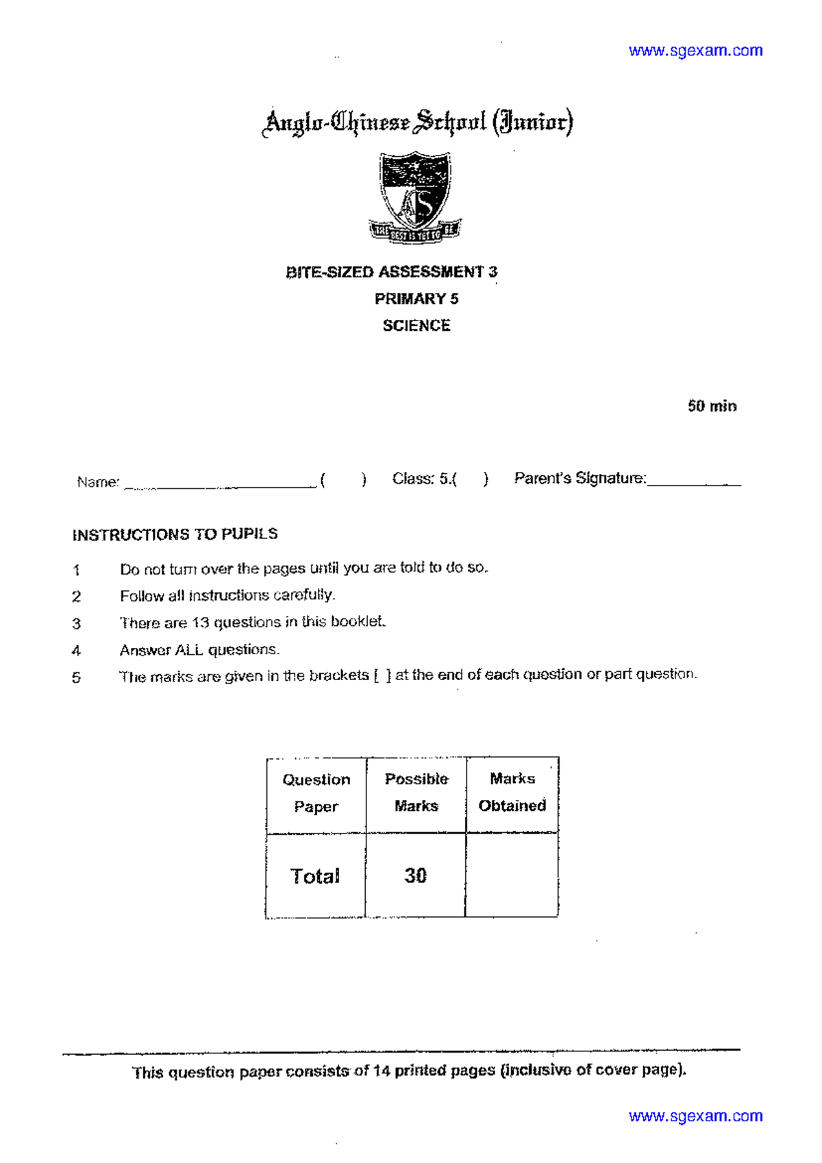 2024 P5 Science Bite-Sized Assessment 3 - ACS (Junior) - Studocu
