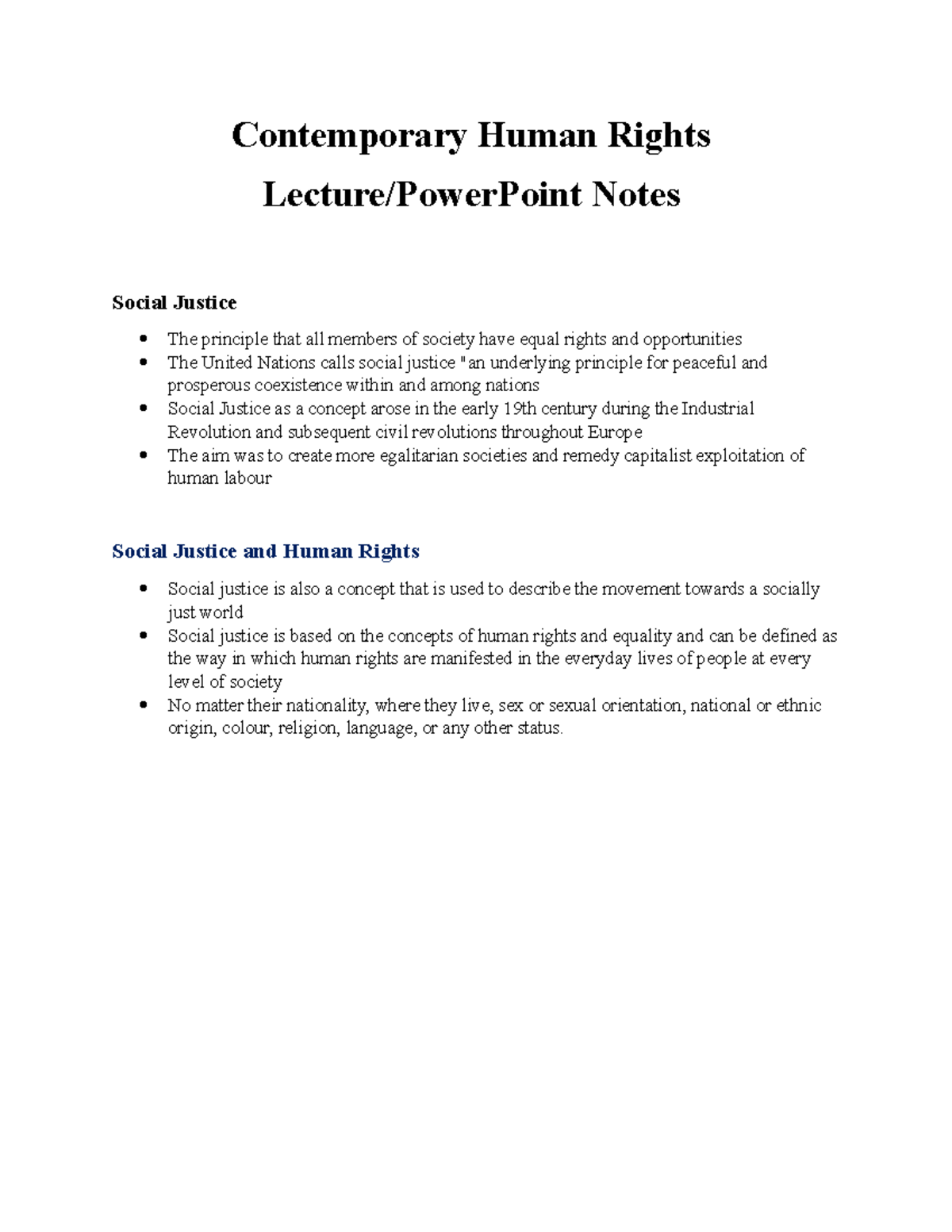 Contemporary Human Rights: Lecture Notes & Key Concepts - Studocu