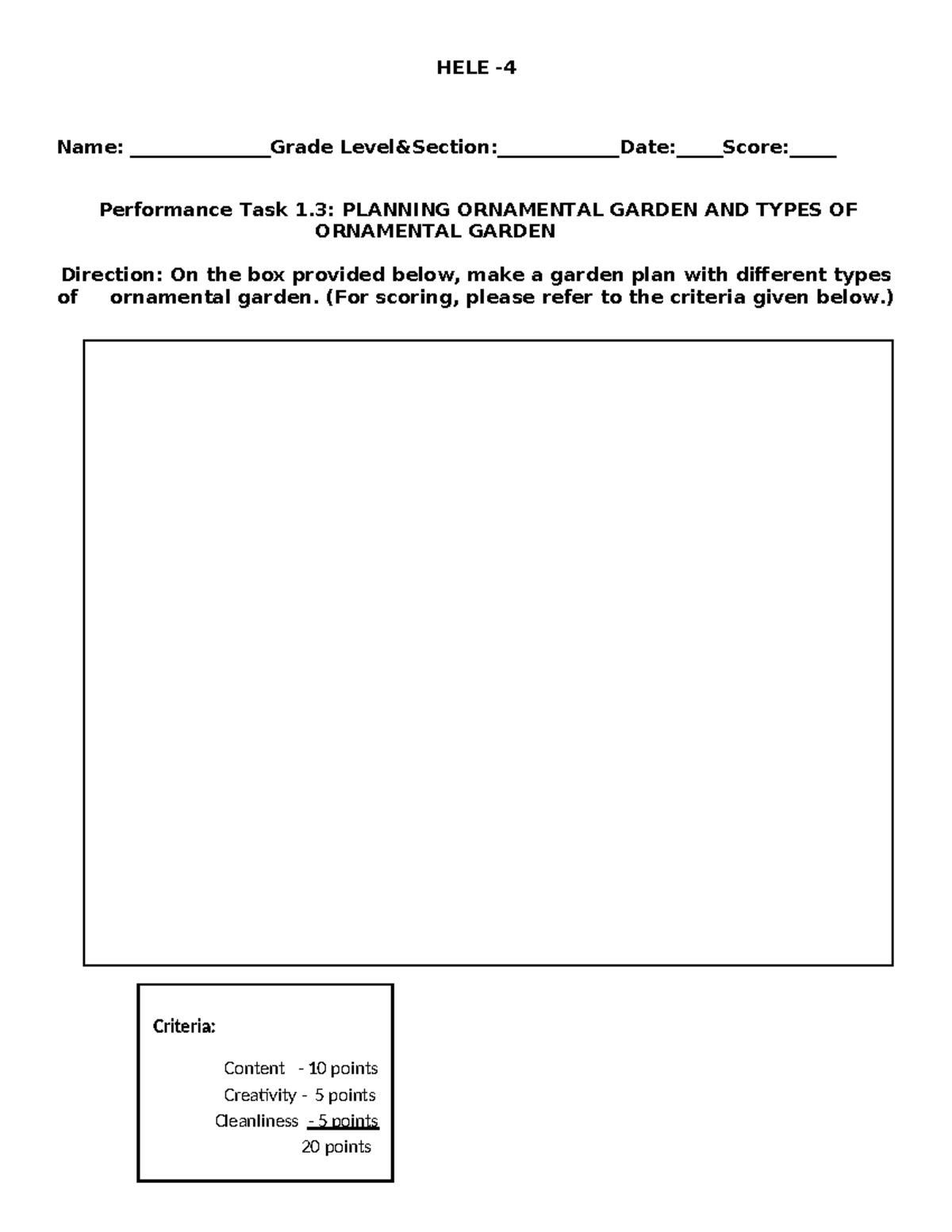 Performance Task 1 - Assessment - Home Economics Technology - HELE ...