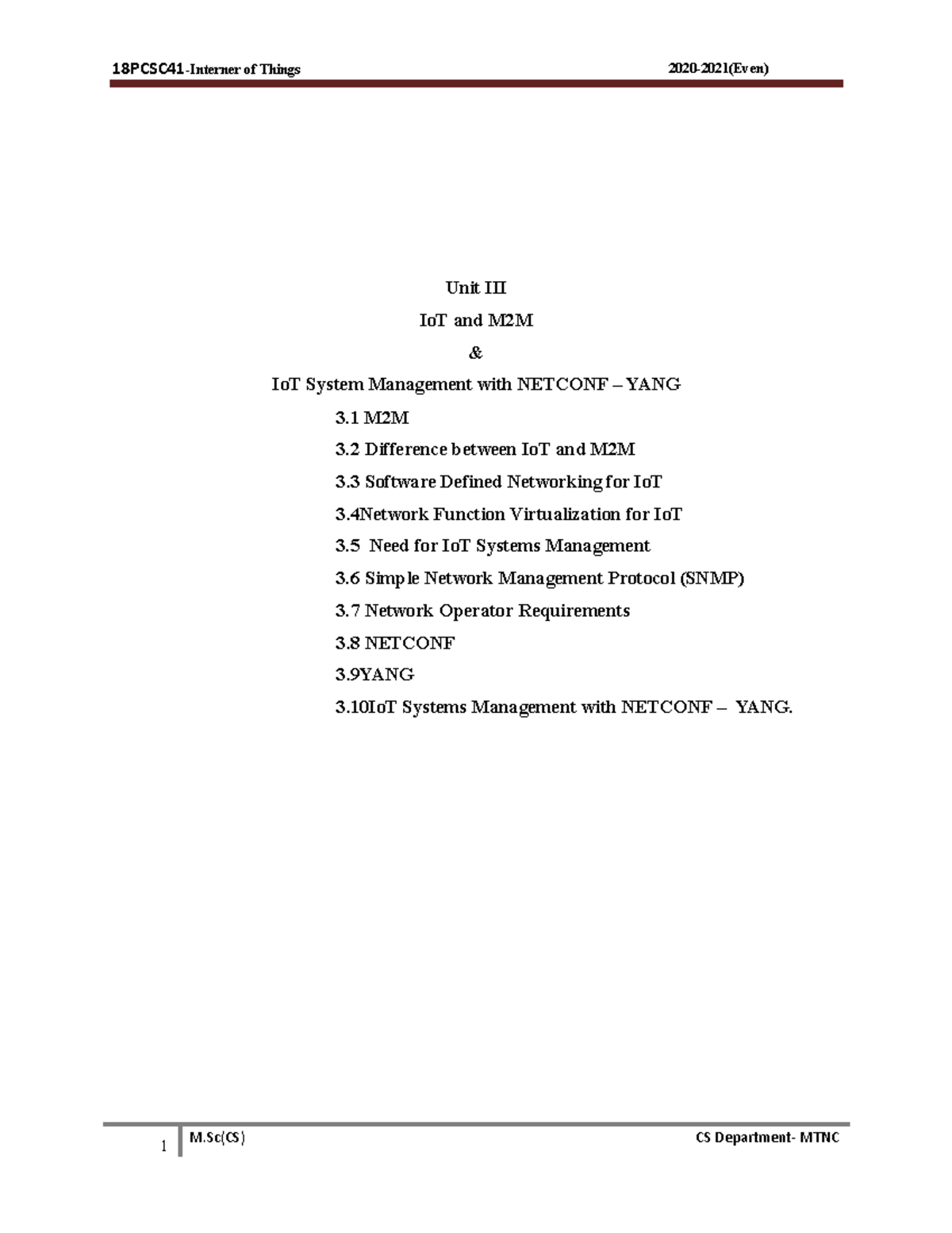 IoT-Unit III: M2M and IoT System Management with NETCONF & YANG - Studocu