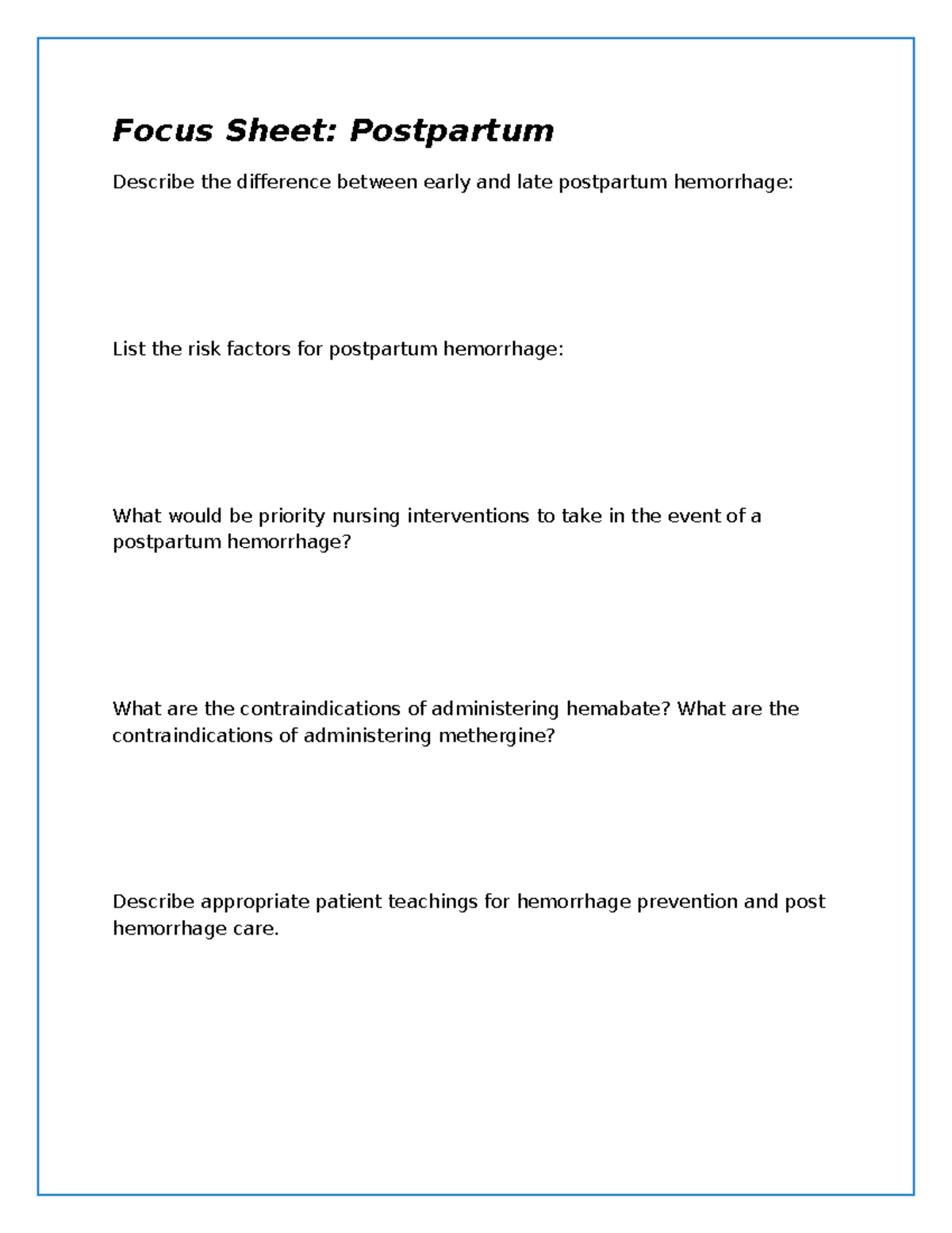 Postpartum Care Notes: Interventions, Risks & Patient Education - Focus ...