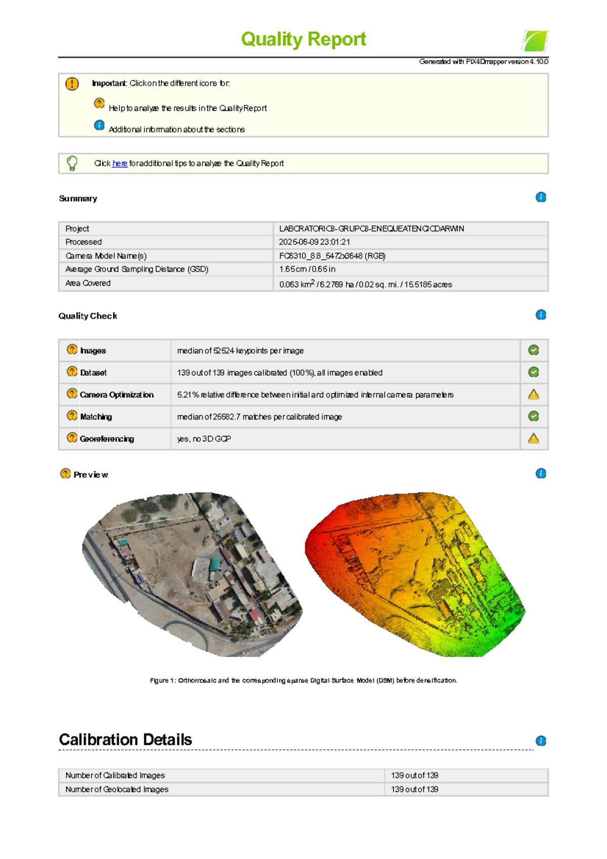 Quality Report for Laboratorio 3 - Grupo 3 - PIX4Dmapper v4.10.0 - Studocu