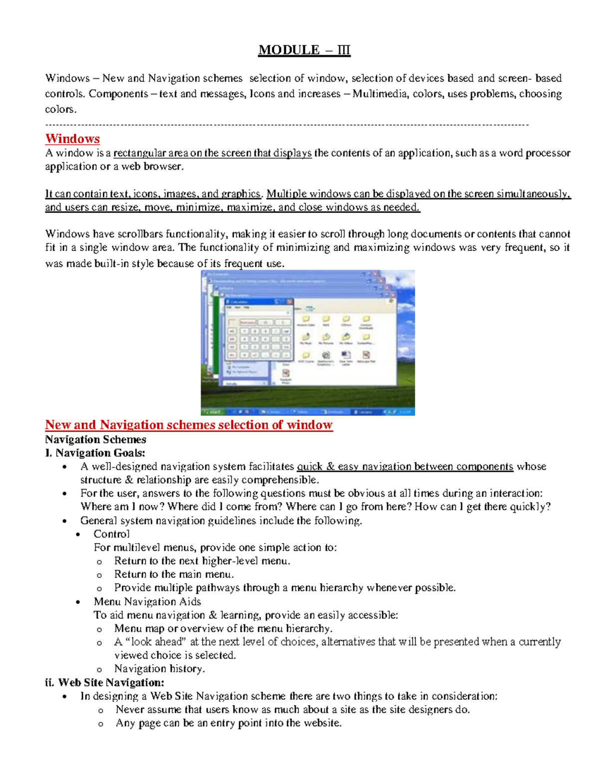 Windows Navigation and Control Schemes - Module 3 Notes - Studocu