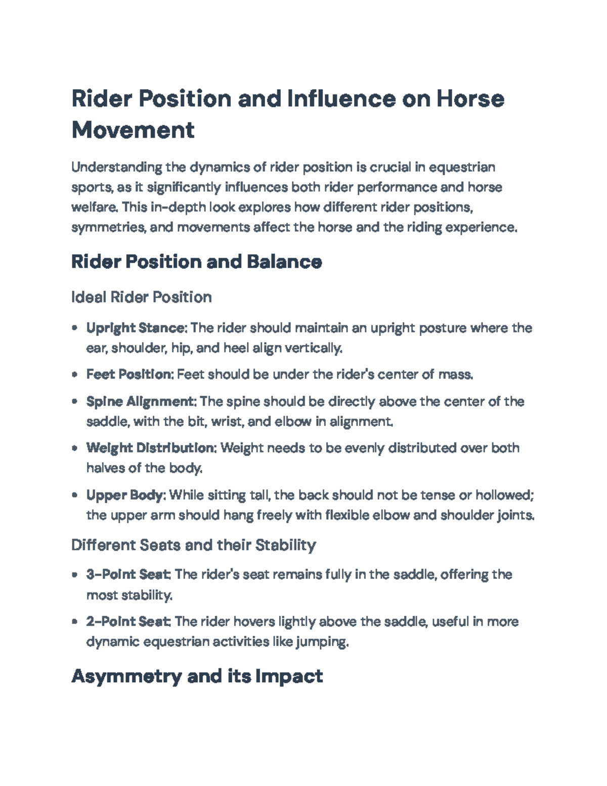 Rider Position & Influence on Horse Movement: Equestrian Insights - Studocu