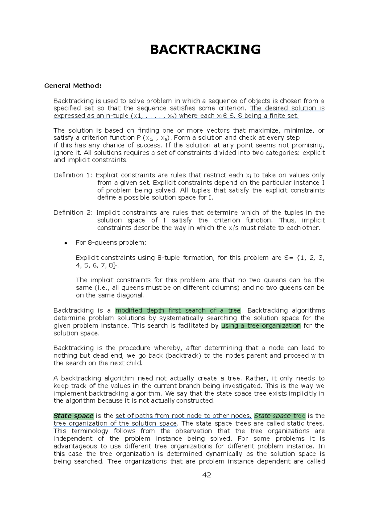 Backtracking - notes - BACKTRACKING General Method: Backtracking is ...