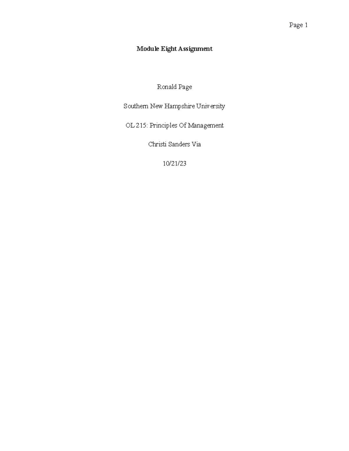 Module Eight Assignment - Module Eight Assignment Ronald Page Southern ...