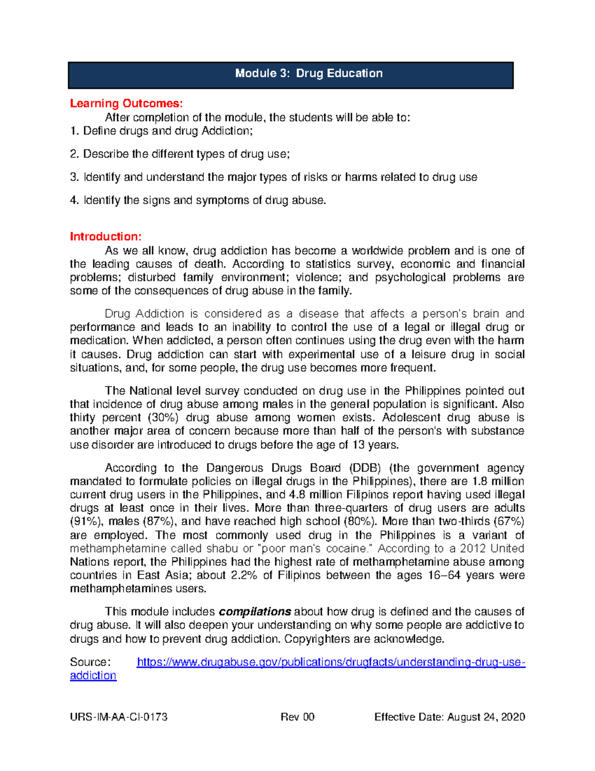 Module 3: Understanding Drug Addiction and Its Impacts - Studocu