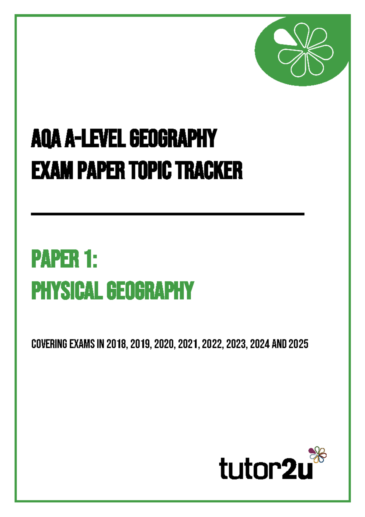 AQA A Level Geography Paper 1: Exam Topic Tracker (2018-2025) - Studocu