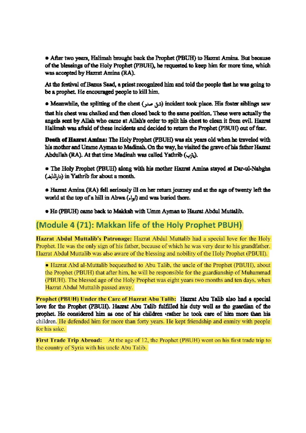 ISL202 Lecture 16: Life Events of the Holy Prophet (PBUH) - Modules 4 ...